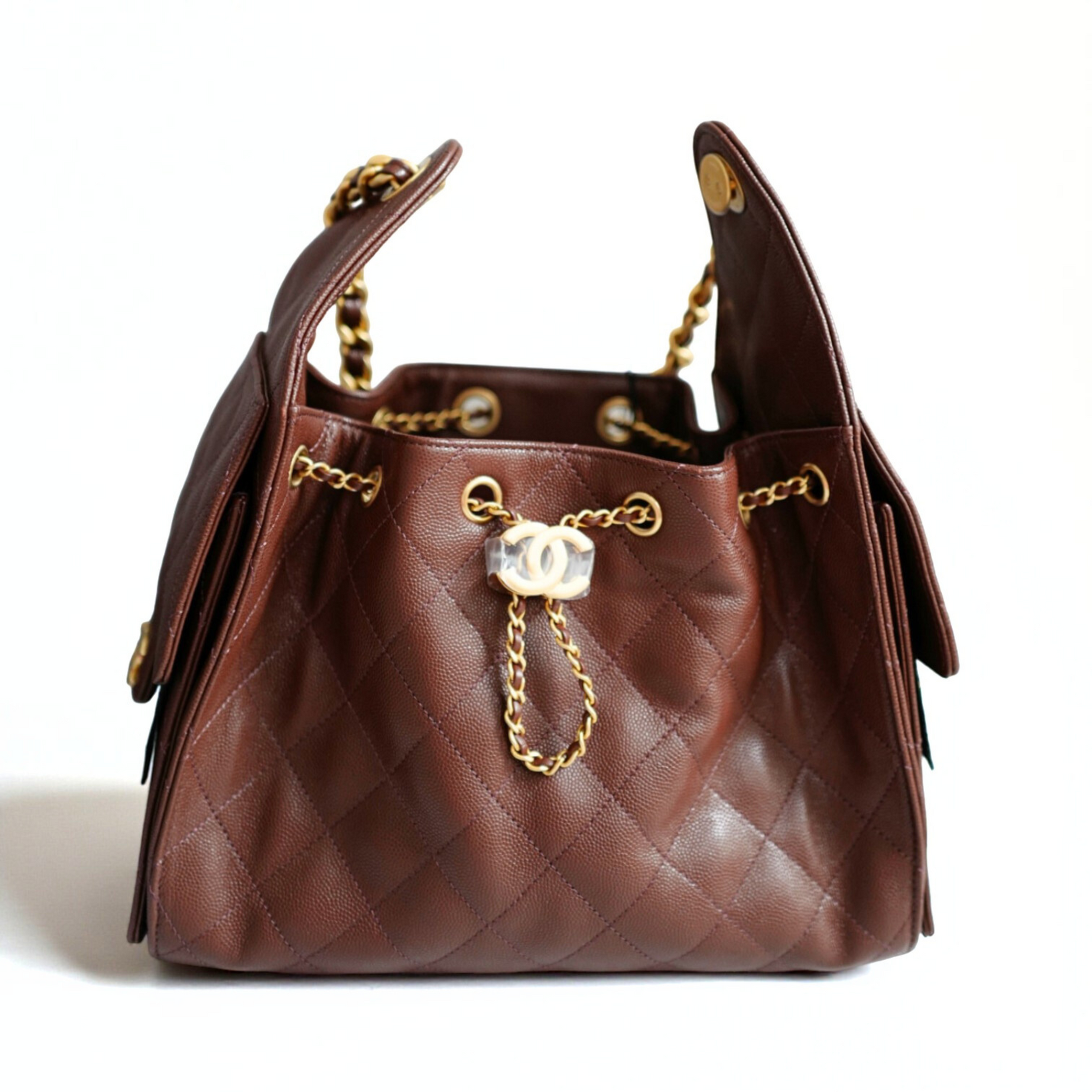 BNIB Chanel 25K Small Hobo Bag Dark Brown Grained Calfskin with Gold H