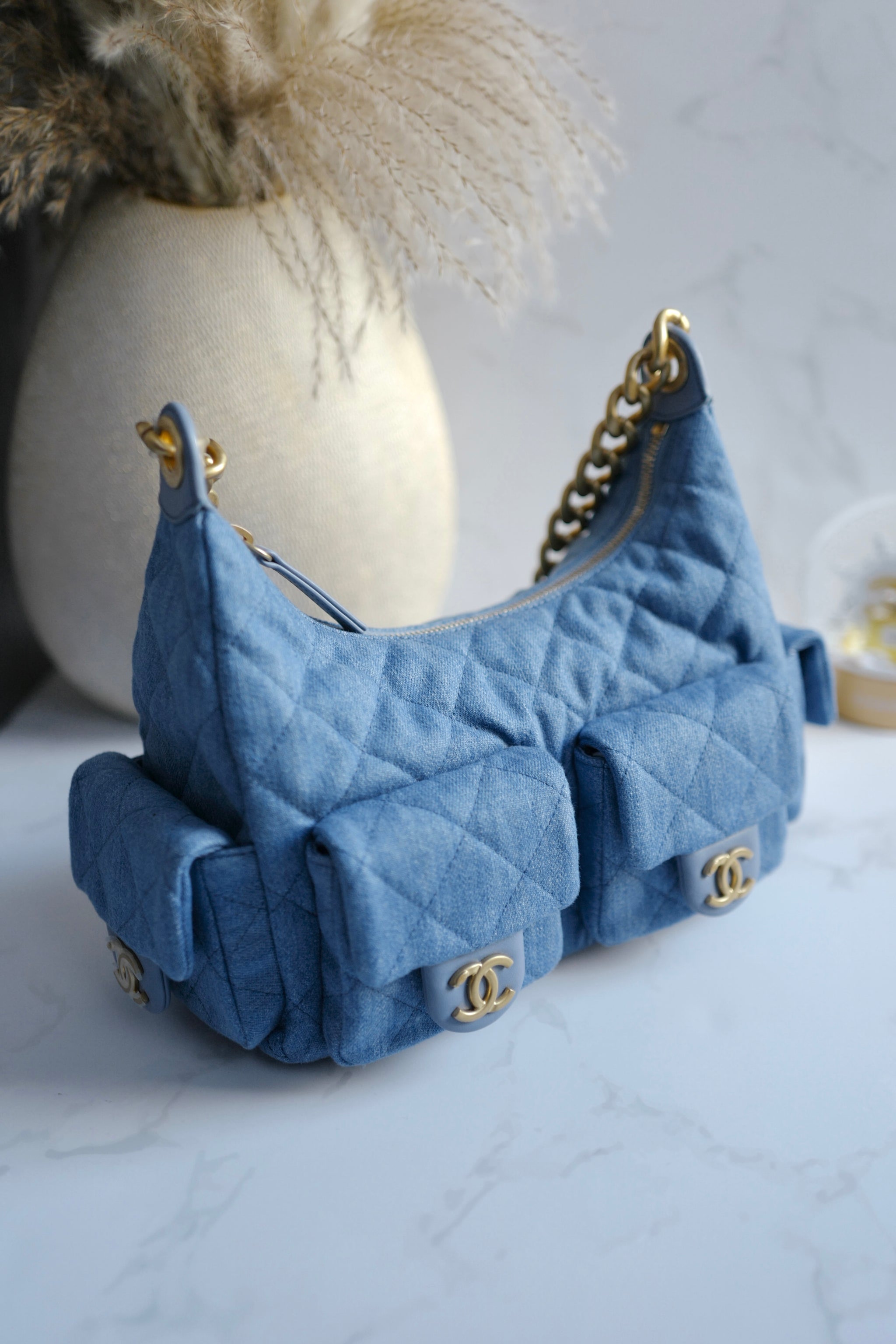 BNIB Chanel 25C Hobo Denim Bag In Light Denim With Gold HW NEW