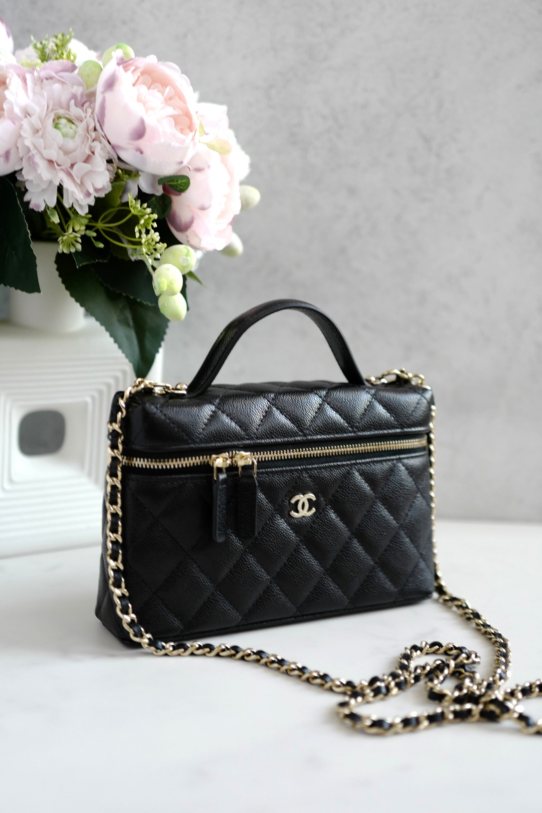 BNIB Chanel 25C Vanity Bag with Chain – Black Caviar Leather