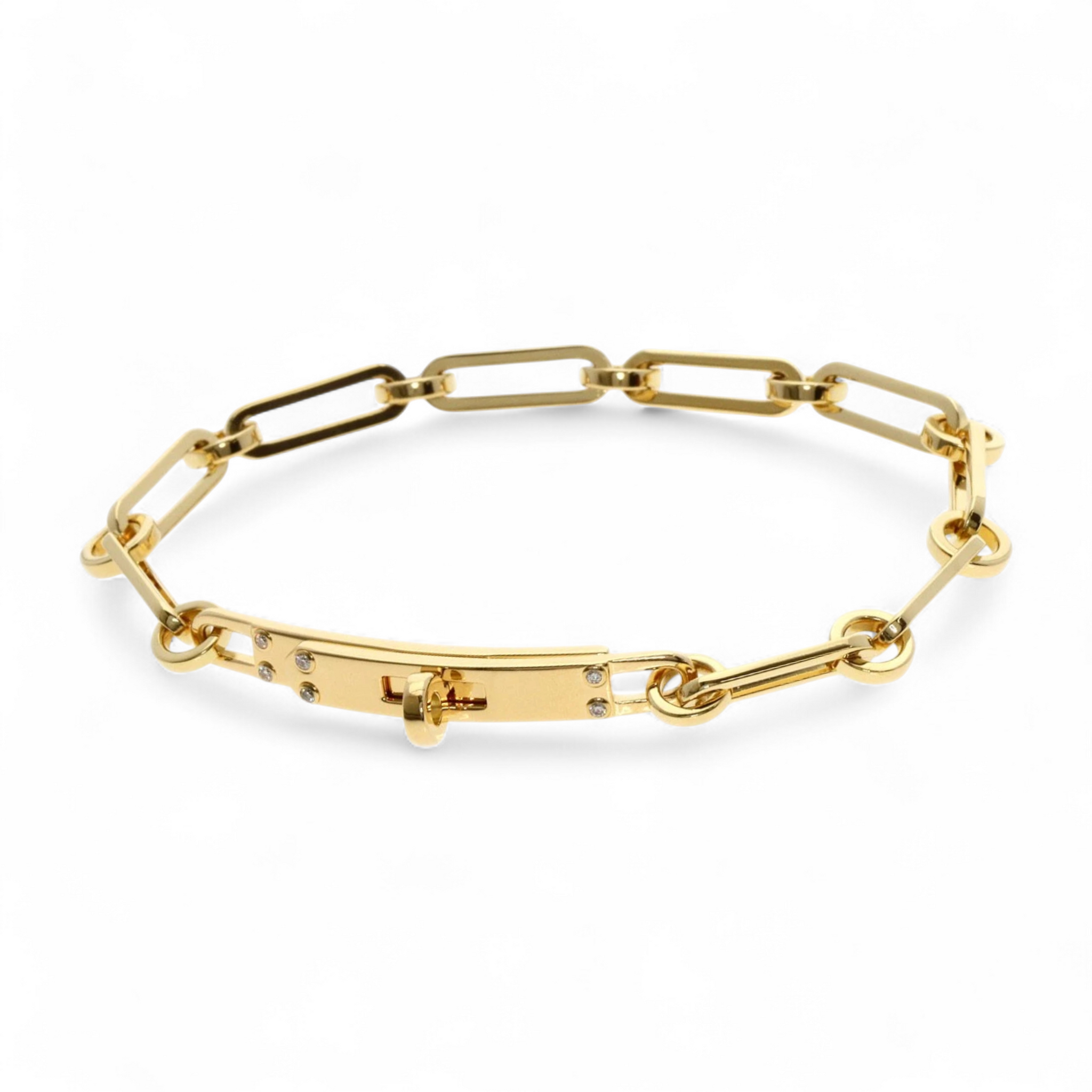 NEW Hermès Kelly Chaine Bracelet Small Model Yellow Gold Diamonds LG O