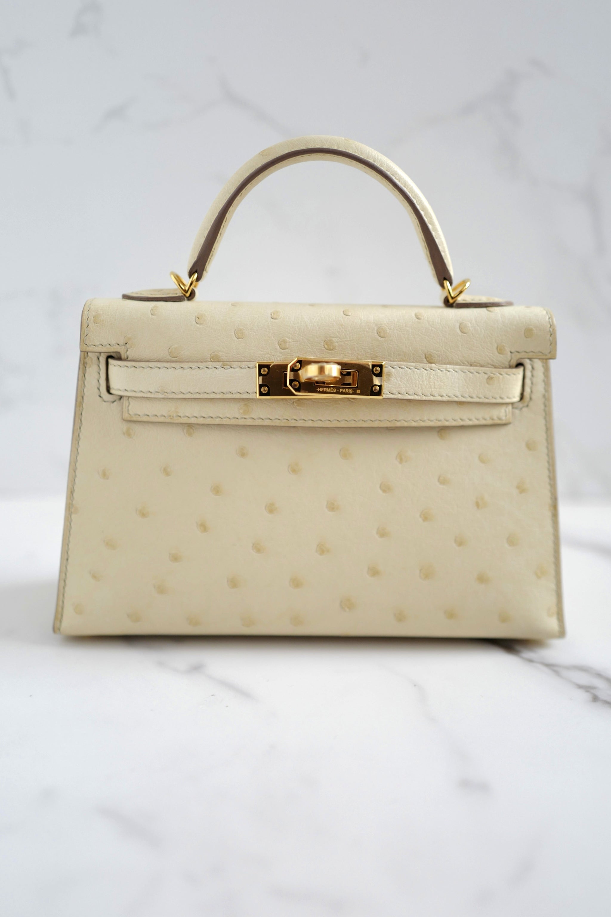 Hermes Mini Kelly Ostrich Parchemin with Gold HW Stamp Z